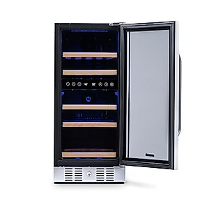 NewAir 15" Built-in or Freestanding 29 Bottle Dual Temperature Zone Wine Fridge, Quiet Operation Wine Cooler with Beech Wood Shelves, Stainless Steel Wine Cellar for Red, White, and Sparkling Wine