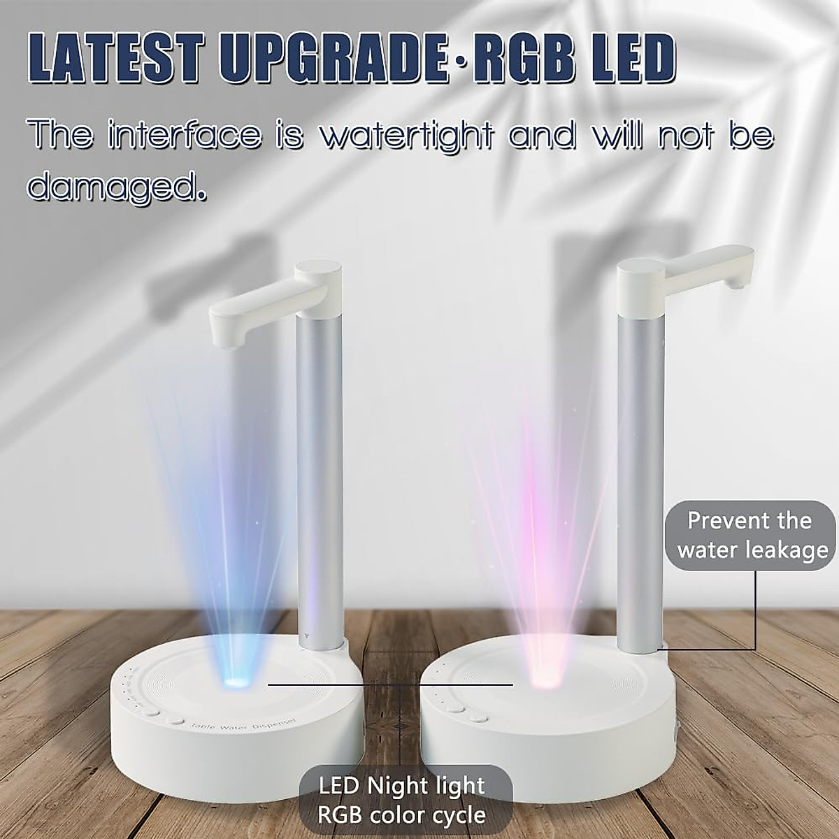 Desktop Water Bottle Dispenser,New upgrade RGB Ambient Light, Bedside Water Dispenser,Portable 5 Gallon Water Dispenser,with 7 Levels Pumping and Ambient Light,Suitable for Home, Office, Outdoor