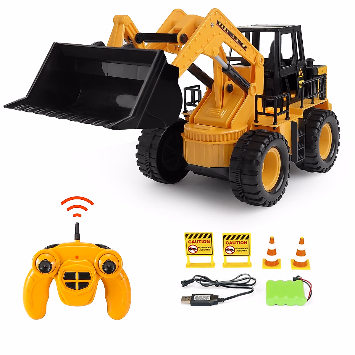 HYG Toys Remote Control Bulldozer, 1/24 Scale Front Loader Construction Vehicles Tractor for Boys，Construction Vehicles 9 Channel Tractor Excavator Toy