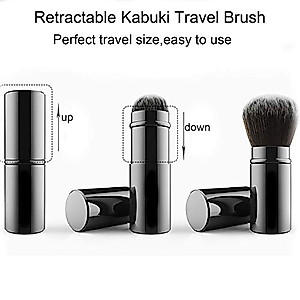 Falliny 2 Pack Retractable Kabuki Makeup Brush, Travel Face Blush Brush, Portable Powder Brush with Cover for Blush, Bronzer, Buffing, Flawless Powder Cosmetics