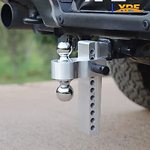 XPE Aluminum Adjustable Trailer Hitch Fits 2-inch Receiver, 10-inch Drop, Solid Tube Hitch -12,500 LBS, 2 and 2-5/16 inch Balls