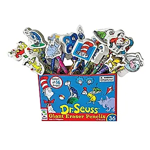Raymond Geddes 66865 Dr. Seuss Number 2 Pencils With Giant Pencil Top Erasers (Pack of 36)