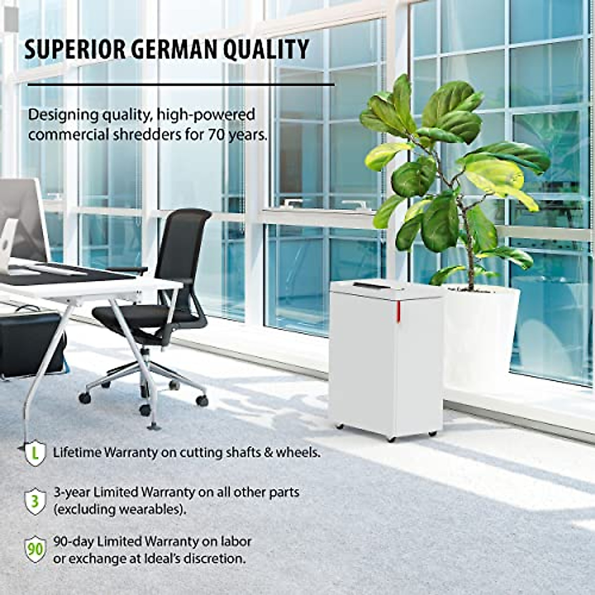 ideal. 2465 Cross-Cut Deskside Paper Shredder, Continuous Operation, 9-11 Sheet, 9 Gal. Bin, Shred Staples/Paper Clips/Credit Cards, 3/4 HP Motor, P-5 Security Level