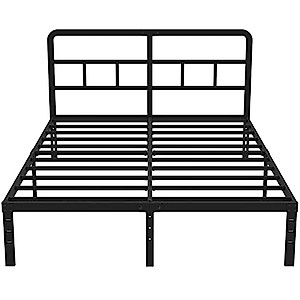 DiaOutro 14 Inch Full Size Bed Frame with Headboard No Box Spring Needed, Heavy Duty Metal Queen Size Platform with Steel Slat, Mattress Foundation, Easy Assembly, Noise Free, Black
