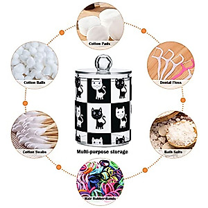Cat Black White Cotton Swab Holder Bathroom Containers Jars with Lids Set Cotton Ball Pad Round Holder Jar for Cotton Swab Ball Rounds Makeup Sponges Bathroom Organizer Storage, 2 Pack