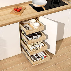 BORISI Pull Out Drawers for Cabinets,14" W x 21" D, 1 Tier Heavy-Duty Slide out Wood Drawer Shelf, Pull Out Cabinet Organizer for Kitchen, Pantry, Bathroom