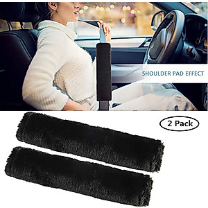 MOONET 2 Packs Car Seatbelt Covers Shoulder Pad for More Comfortable Driving, Universal Seat Belt Cover for Handbag Camera Backpack Straps, Soft Faux Sheepskin Wool Seat Belt Cushion (Black)