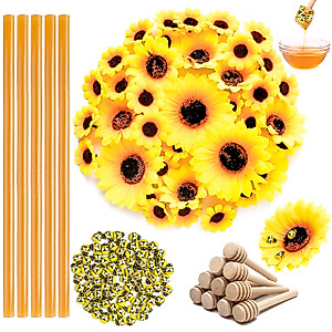 H1vojoxo 135PCS Honey Bee Dipper Artificial Sunflowers Craft Set, Honey Bee Dipper with Sunflowers Craft Kits, Honey Bee Dipper Sunflowers Decor, Honey Bee Themed Party Decor, Sunflowers Party Favor
