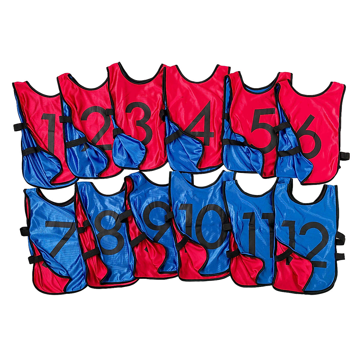 LVL10 Sports Pinnies - Reversible Numbered Practice Vest Pennies for Soccer, Basketball Scrimmages - Adults Kids (Large, 12 Pack (1-12), Red/Blue)
