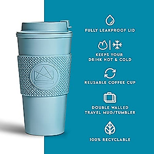 Neon Kactus - Double-Walled Coffee Cup, Reusable Coffee Cup with Resealable Lid, Food-Grade Silicone Seal and Sleeve, Insulated Coffee Tumbler, Leakproof Travel Mug, Recyclable, Super Sonic, 16oz