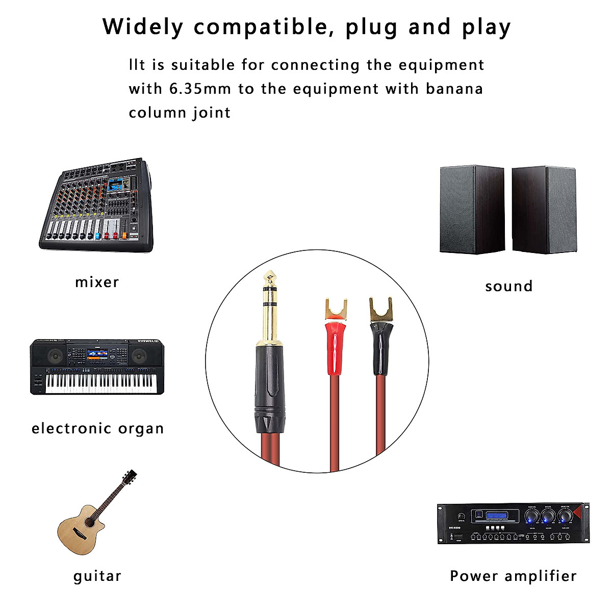 XMSJSIY 6.35mm 1/4 TRS to Y Spade Plug Speaker Cable,6.35mm Male Mono to U Fork Spade Plug Audio Cable OFC HiFi Speaker Wire(2 Y Plug) for DJ Application Subwoofer Guitars Headphone Jack Mixer -2m