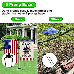 Garden Flag Stand Holder with 5 Prong Base for Double Flags - 3/4 Inch Extra Thick Heavy Duty Yard Flag Holder for Outside 12x18 Home Patio Decor