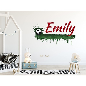 Personalized Name Soccer Ball Wall Decal - Custom Soccer Wall Sticker -Custom Name Soccer Wall Art with Paint on The Wall Effect Wall Decals- Wall Decal for Home Nursery Decor (Wide 40"x23" Height)