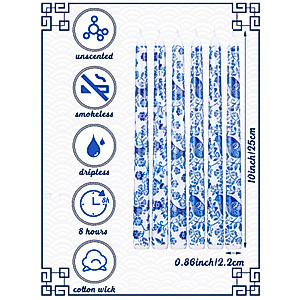 Conelist 12 Pack Chinoiserie Taper Candles Blue and White Taper Candle Blue Willow Decorative Taper Candles Bulk for Coworkers Home Decoration Wedding Women(10 Inch)