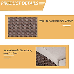 Incbruce Outdoor Half Moon Patio Furniture 5-Piece Curved Outdoor Sofa, All-Weather Outdoor Sectional Furniture Patio Conversation Sets with Round Tempered Glass Top Table(Brown Cushions)