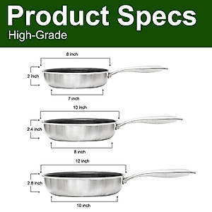 AUDANNE 6 Piece Nonstick Frying Pan Set Stainless Steel with Lid, 8 inch &10 inch & 12 inch Non Stick Skillet with Handle - PFOA Free, Oven Safe Non-stick Teflon Coating Induction Cooking Cookware
