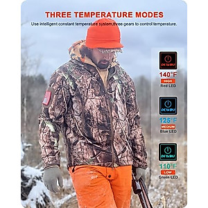 DEWBU Heated Jacket for Men with 12V Battery Pack Winter Outdoor Soft Shell Electric Heating Coat, Men's Tree, XL