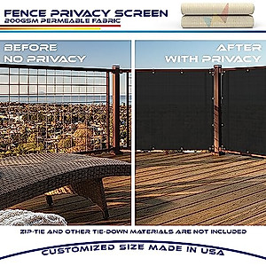 Windscreen4less 3'x10' Deck Balcony Privacy Screen for Deck Pool Fence Railings Apartment Balcony Privacy Screen for Patio Yard Porch Chain Link Fence Condo with Zip Ties Beige