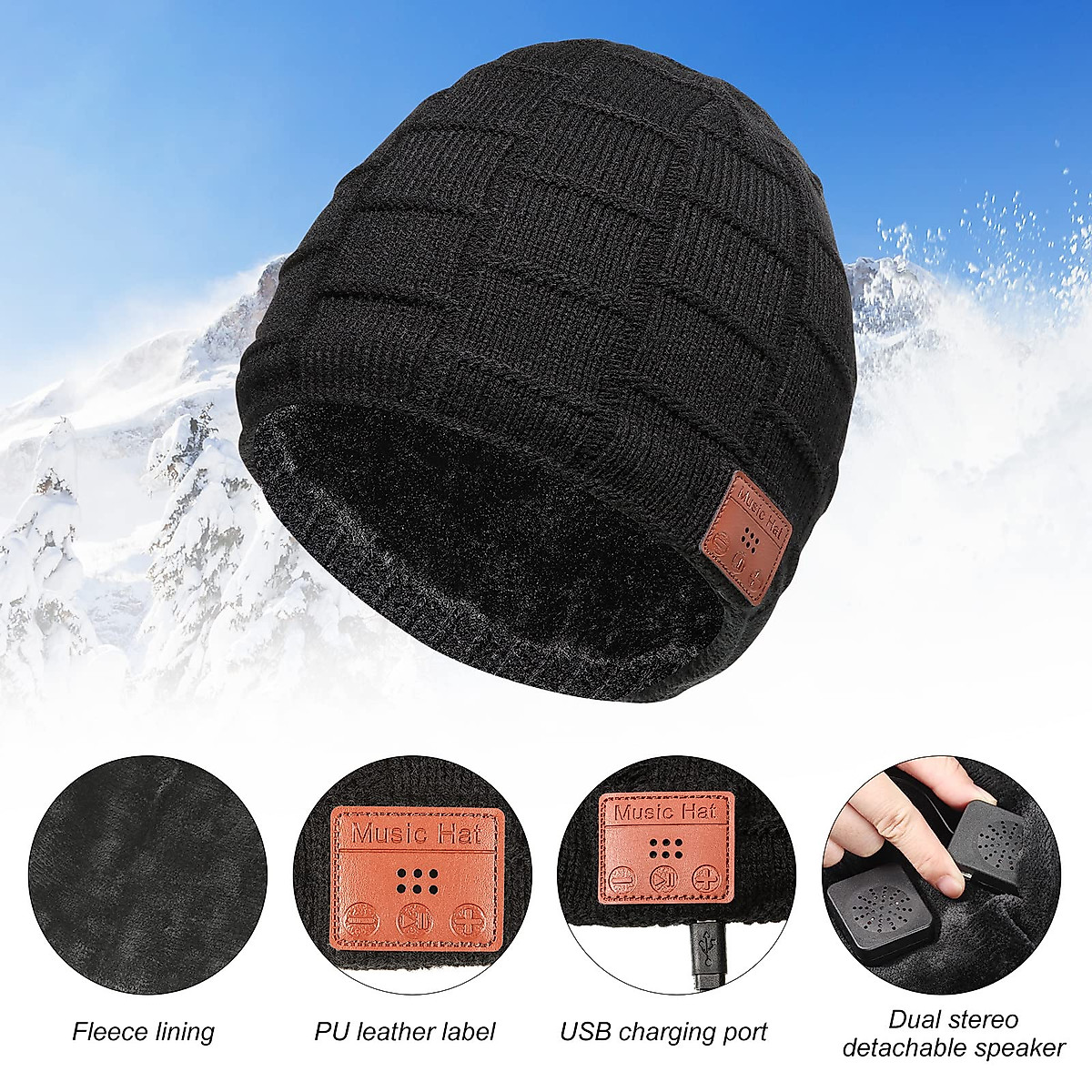 Honoson Bluetooth Beanie Set Includes 2 Pieces Bluetooth Beanie Hat Wireless Winter Hats 2 Pairs Winter Touchscreen Gloves Knit Stretch Gloves for Christmas Birthday Gifts for Men Women