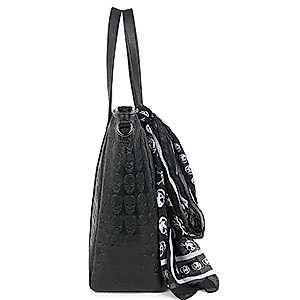 FiveloveTwo Women Handbag and Purses PU Satchel Skull Rivet Shoulder Tote Top-Handle Bag Black