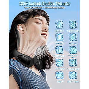 Neck Air Conditioner, 5000mAh Portable Neck Fan with Semiconductor Cooling Airflow Bladeless USB Neck Fans Portable Rechargeable with 3 Speeds, LED Display, Personal Fan for Outdoor Travel Indoor