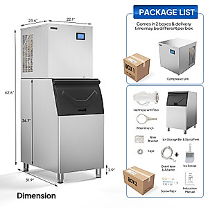 ROVSUN 400LBS/24H Commercial Ice Maker with 300LBS Storage Bin, Commercial Ice Machine with LCD Touch Control Panel & Automatic Cleaning for Restaurant Bar Coffee Shop Home Supermarket