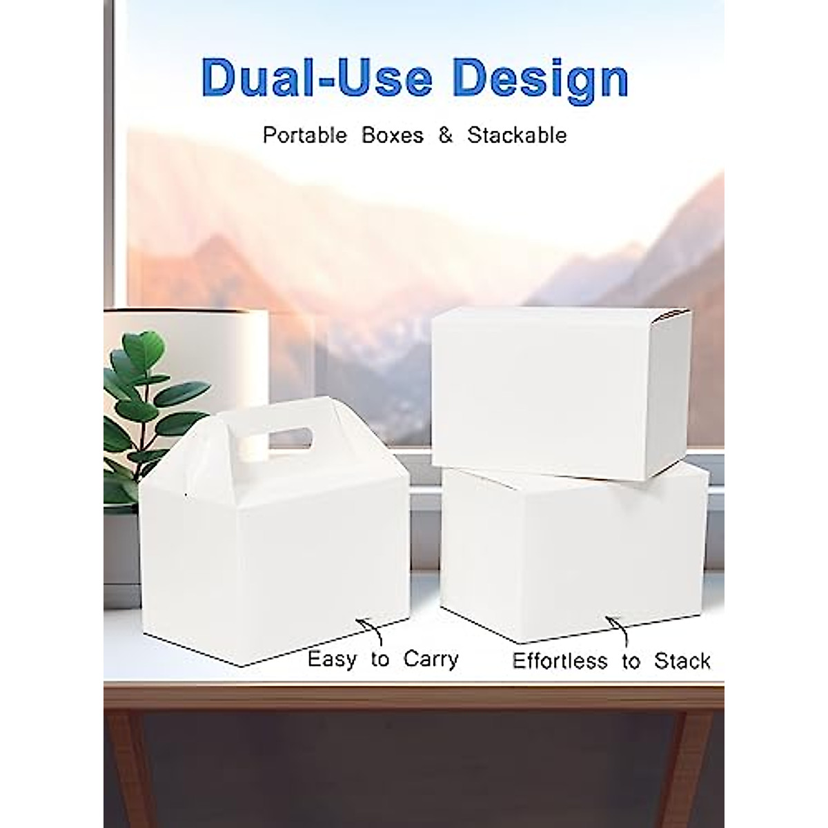 Shallive 25 Pcs Large Treat Boxes 9x6x6 Inch White Gable Gift Boxes with Handle Kraft Lunch Boxes Recycled Paper Gift Bags Take Out Cookie Boxes Welcome Boxes Candy Bags For Wedding Birthday Party Supplies