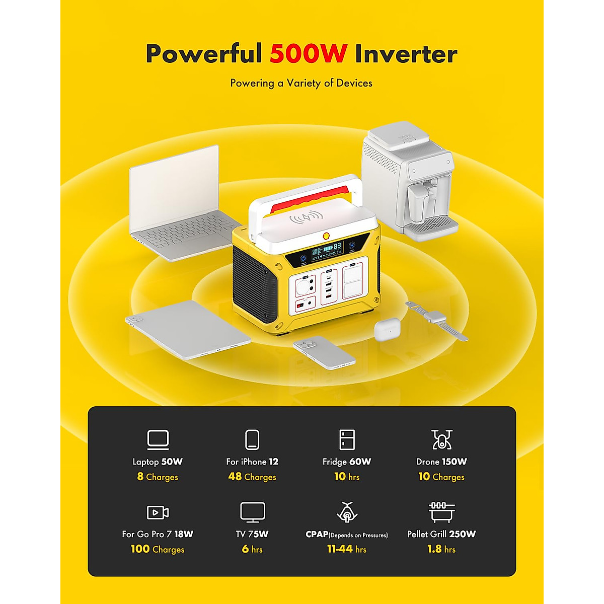 Shell 500W Portable Power Station, 583Wh Solar Generator with 10-Port,LED Light, Emergency Triangle, Portable Power Supply for Outdoor Camping/Home Use/Emergency