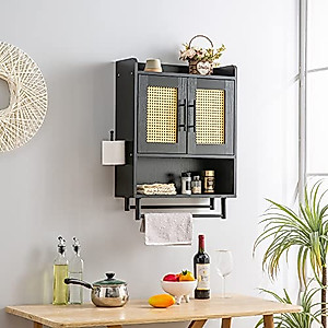 SUNTAGE Bathroom Wall Cabinet, Over Toilet Storage Cabinet w/2 Towel Bar, Paper Roll Holder & Adjustable Shelf in 9 Combinations, Medicine Cabinets Ideal for Bathroom, Living Room, Kitchen (Black)