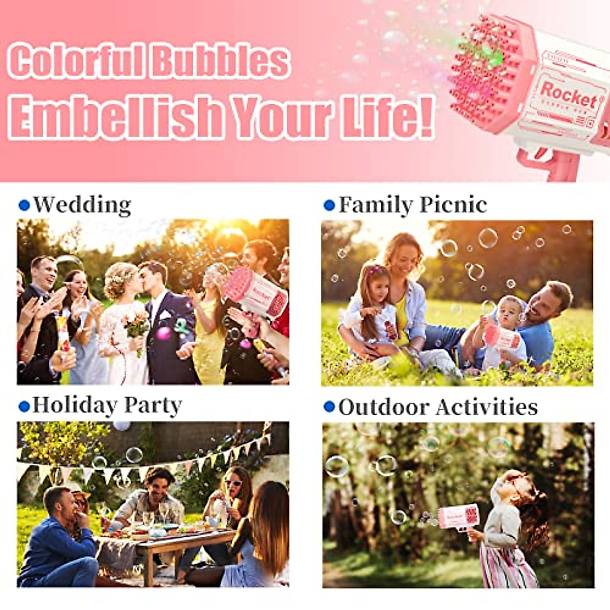 Bazooka Bubble Blaster Gun with 2 Batteries,Rocket Bubble Machine Blower,Birthday Gift for Girls Kids,Bubble Maker Toys for Party Wedding(Pink)