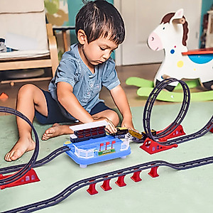 FUN LITTLE TOYS 78PCS Train Set Toys for Kids, Flexible Railway Tracks Roller Coaster Playset, Batteries Operated Toy Train with Light and Sound, Gift for 3 4 5 6 Years Old Toddlers Boys and Girls