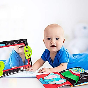 teytoy Tummy Time Mirror Newborn Toys Infant Toys 0-3 Months Brain Developmental Baby Mirror Tummy Time Toys with Cloth Book&Teethers,High Contrast Black and White Baby Toys 4 6 9 12 Month Sensory Toy