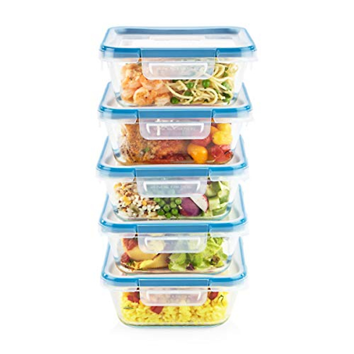 Snapware Total Solution 10-Pc Glass Food Storage Containers Set with Plastic Lids, 4-Cup Meal Prep Container, Non-Toxic, BPA-Free Lids with 4 Locking Tabs, Microwave, Dishwasher, and Freezer Safe