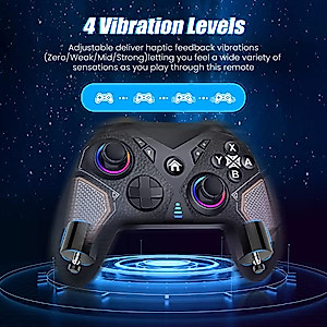 Hollabudz Switch Controller for Nintendo Switch Lite/Switch OLED, Wireless Switch Pro Controller with RGB Light Up, 4 Programmable Keys, Turbo, Vibration, Wake Up Func Switch Remote Assault Dark