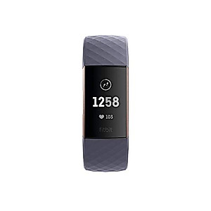 Fitbit Charge 3 Fitness Activity Tracker, Rose Gold/Blue Grey, One Size (S & L Bands Included) (Renewed)