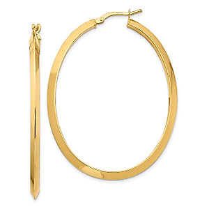 Avariah Solid 14K Yellow Gold Large 3mm Knife Edge Oval Hoop Earrings - 51.5mm