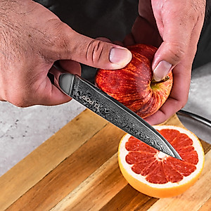TJ POP Damascus Kitchen Utility Knife 5 Inch, Ultra Sharp Petty Chef Knife, Full-tang Knife, Japanese VG10 Steel Blade, Comfort Grip Non-slip G10 Handle