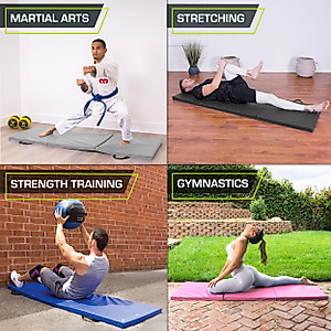 ProsourceFit Tri-Fold Folding Thick Exercise Mat 6’x2’ with Carrying Handles for MMA, Gymnastics Core Workouts, Grey