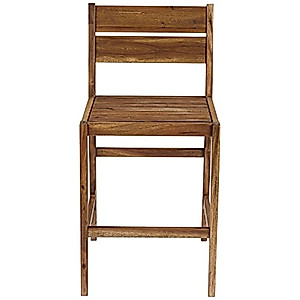 Teal Island Designs Nova Natural Acacia Wood Outdoor Bar Stools Set of 2 Brown 24" High Farmhouse Rustic Plank Seat with Ladder Backrest Footrest for Kitchen Counter Island Patio Garden Balcony