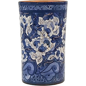 Hand Painted Portuguese Pottery Blue and White Kitchen Utensil Holder Blue White 255-355-455-BW Blue and White Ceramic Utensil Holder