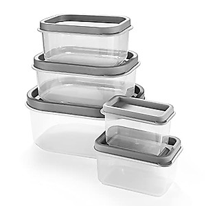 JJOO 10PCS Food Storage Containers with Lids (5 containers + 5 Lids), Reusable Meal Prep Container, Airtight Plastic freezer Containers for Pantry, Microwave and Dishwasher Safe, Grey