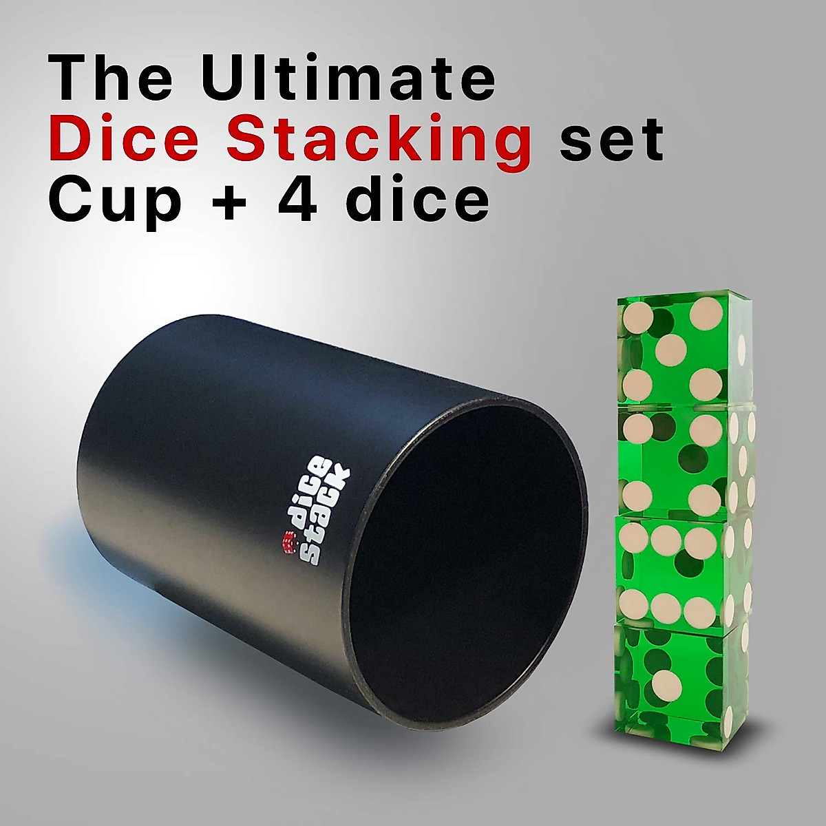 Dice Stacking Cup Set - Professional Straight Cups with 4 Razor Edges 19mm Real Casino Dice in a Box - Accessories - Magic Tricks - Green