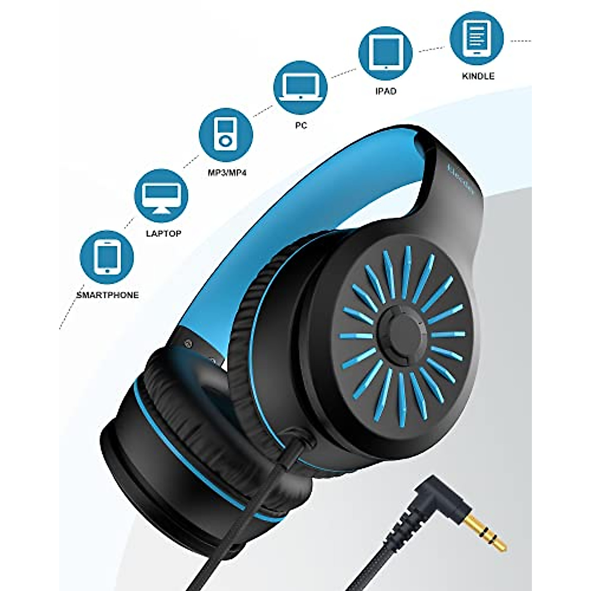 Elecder i45 On-Ear Headphones with Microphone - Foldable Stereo Bass Headphones with No-Tangle 1.5M Cord, 3.5MM Jack, Portable Wired Headphones for School/Kids/Teen/Smartphone/Travel/Tablet Blue/Black