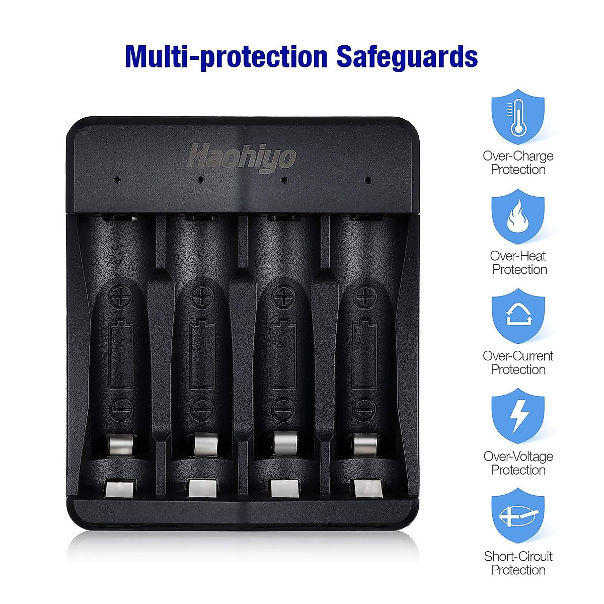 HAOHIYO USB AA AAA Battery Charger - 4 Bay Individual Battery Charger with Fast Charging Function for Ni-MH Ni-CD AA AAA Rechargeable Batteries