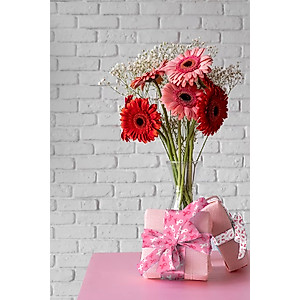 Threetols 2 Rolls 10 Yards Breast Cancer Awareness Wired Edge Ribbons, 2.5inch Pink White Awareness Ribbon, Breast Cancer Ribbon for Breast Cancer Awareness Women Activities Wreath Bow Decor