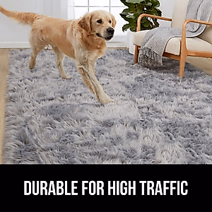 Gorilla Grip Fluffy Faux Fur Rug, 6x9, Machine Washable Soft Furry Area Rugs, Durable Rubber Backing, Plush Floor Carpets for Baby Nursery, Bedroom, Living Room Shag Carpet, Luxury Home Decor, Gray