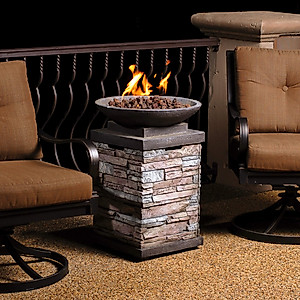 Bond Manufacturing 63172 Newcastle Propane Firebowl Column Realistic Look Firepit Heater Lava Rock 40,000 BTU Outdoor Gas Fire Pit 20 lb, Pack of 1, Natural Stone