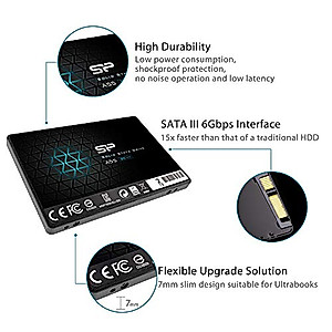 Silicon Power 2TB SSD 3D NAND A55 SLC Cache Performance Boost SATA III 2.5" 7mm (0.28") SSD Internal Solid State Drive (SP002TBSS3A55S25)