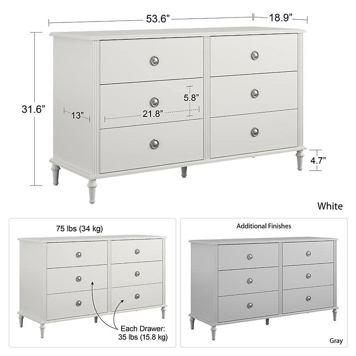 Little Seeds Rowan Valley Arden 6 Drawer White Kids’ Dresser
