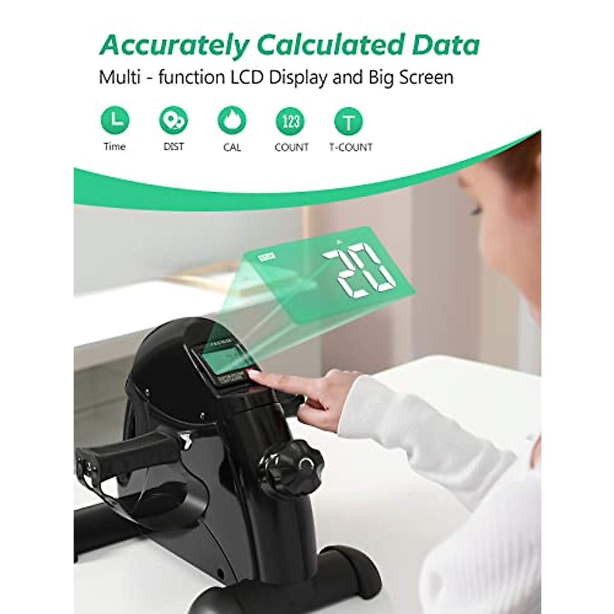 FEIERDUN Mini Exercise Bike, Under Desk Bike Pedal Exerciser Portable Foot Cycle Arm & Leg Peddler Machine with LCD Screen Displays (VC Black)